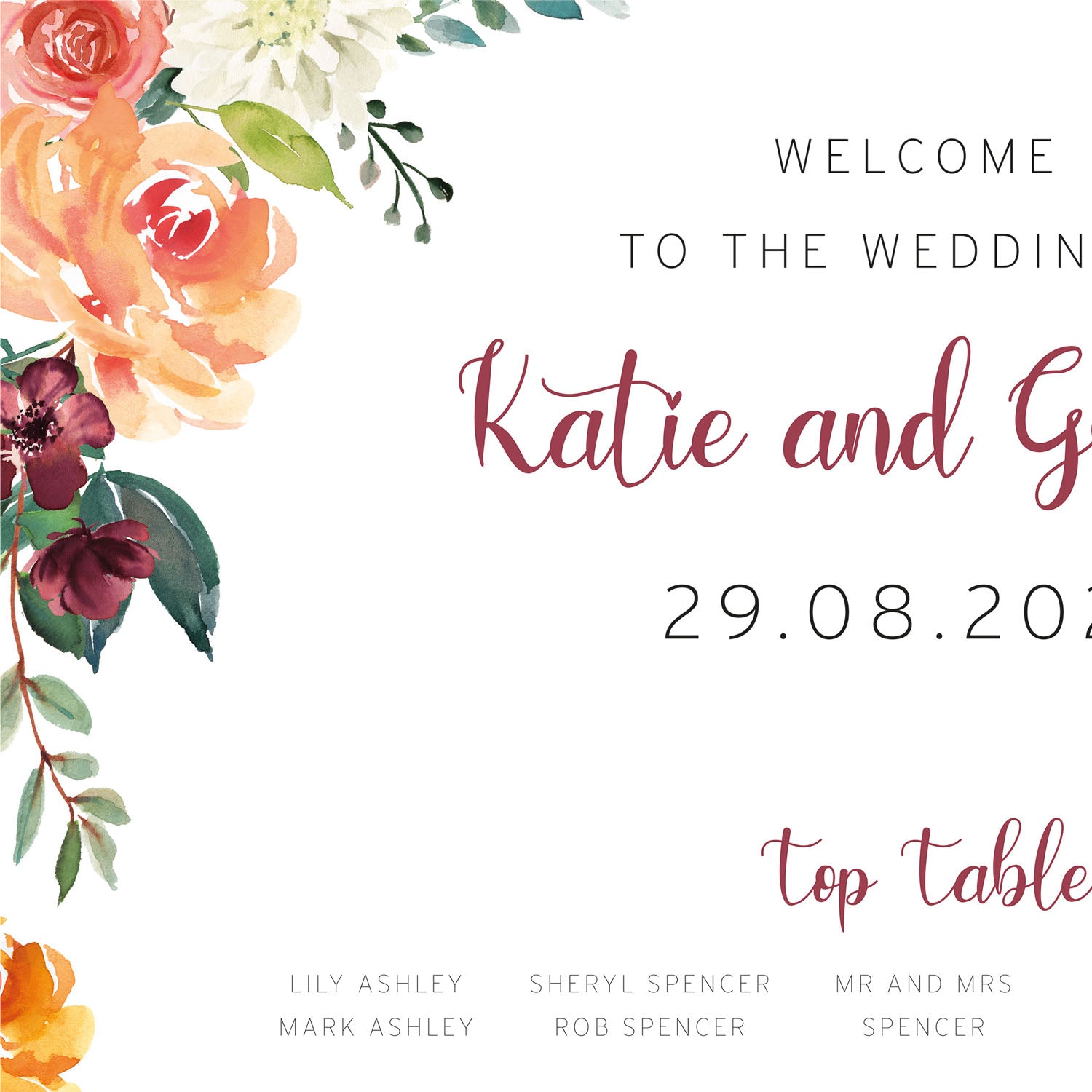 Burnt Orange Floral Table Plan – Splendid Swan