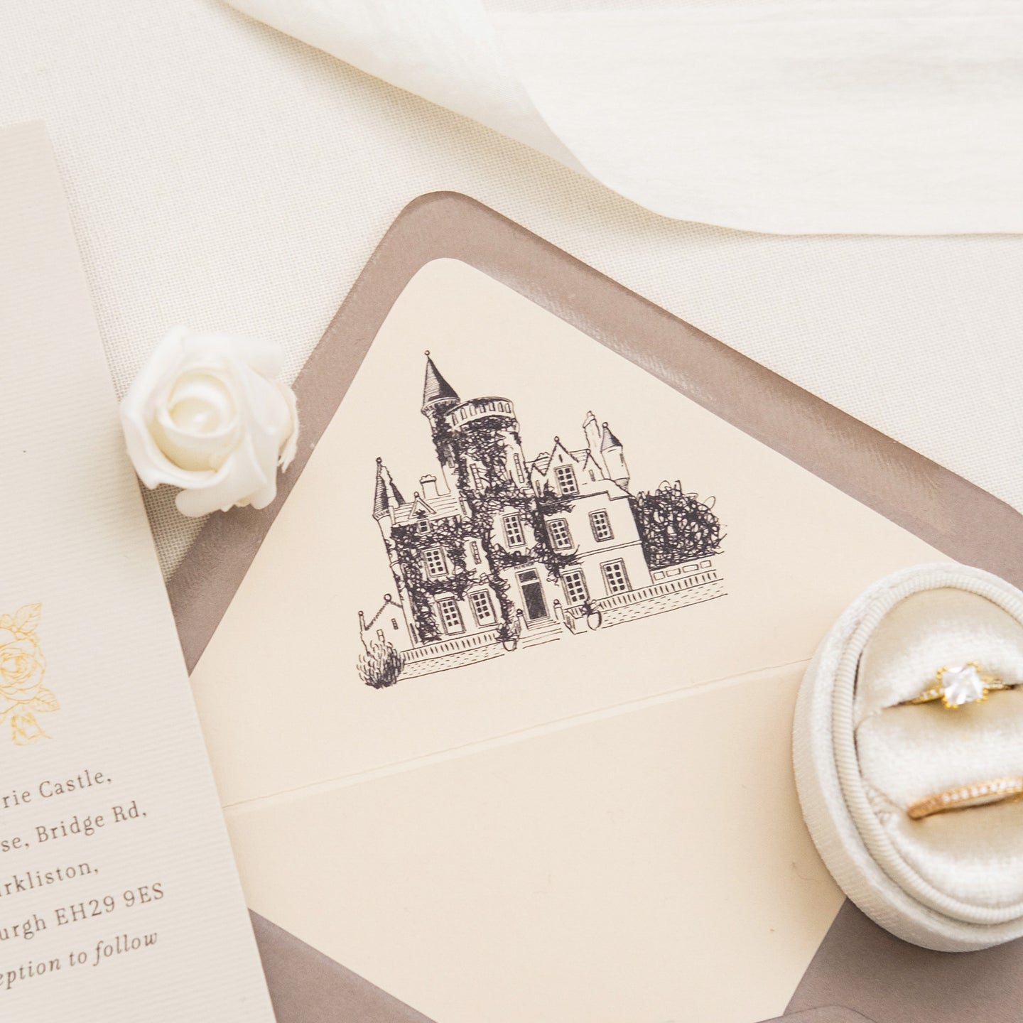 Champagne & Cashmere | Castle Wedding Invitation Set – Splendid Swan