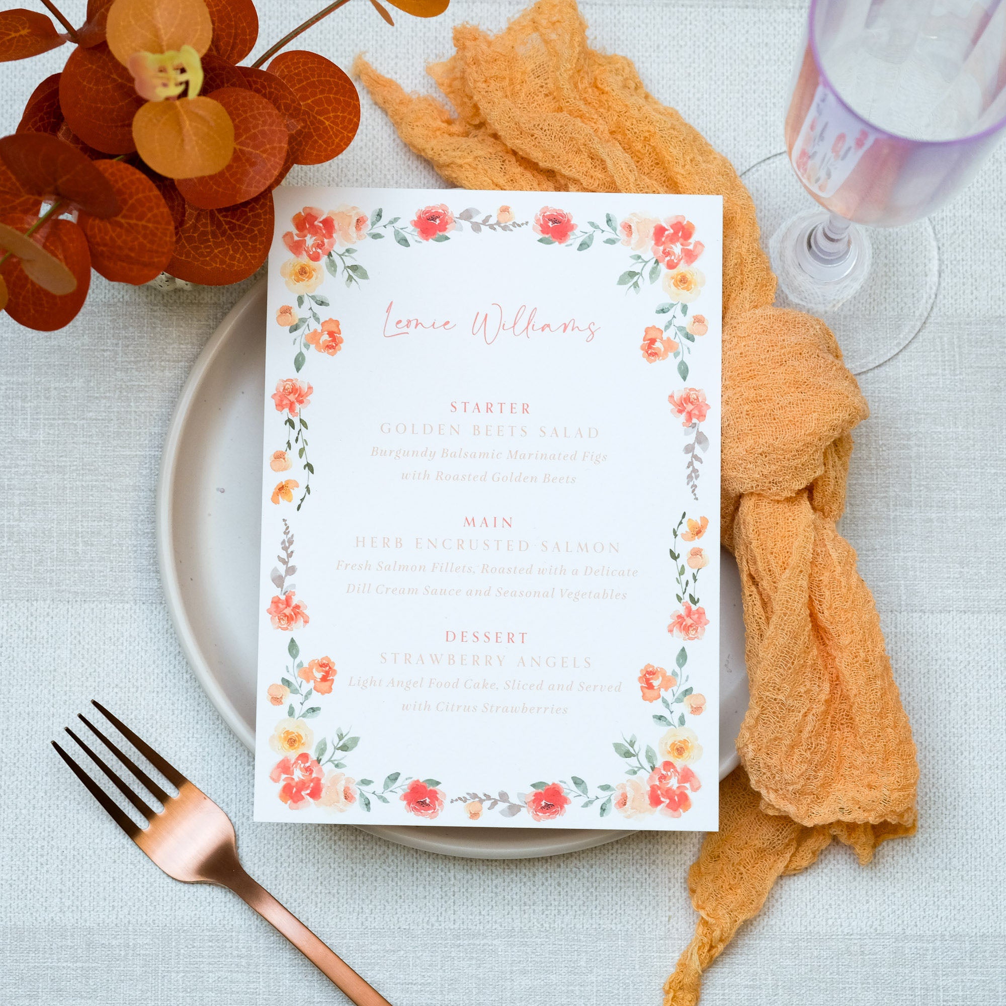 Sienna | Wedding Menu with Name – Splendid Swan