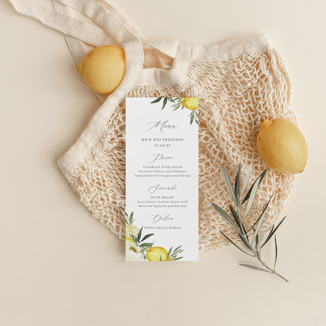 Tuscan Lemons Wedding Menu – Splendid Swan