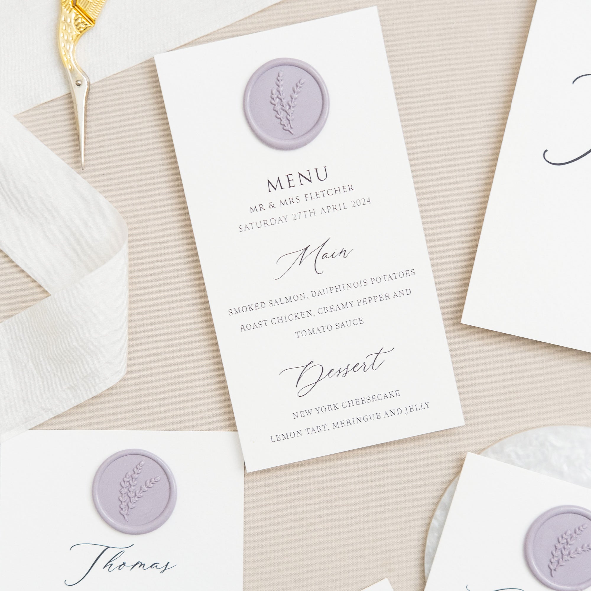 Wedding Menus with Wax Seals | Lilac – Splendid Swan