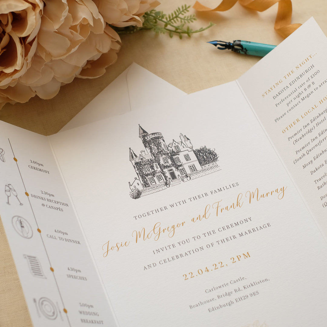 Folded Castle Wedding Invitation – Splendid Swan